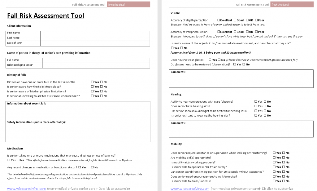 Senior Fall Risk Assessment Tool Download | Wise Caregiving
