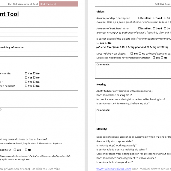 Fall Risk Assessment Tool Download and Customize | Wise Caregiving